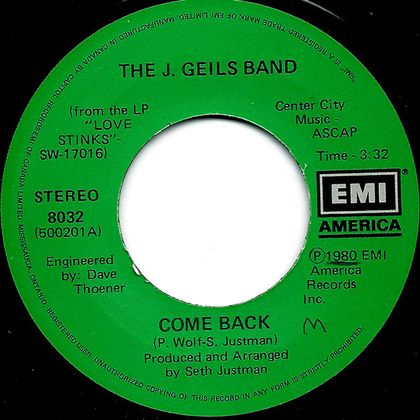 Come Back by the J. Geils Band - 1980 Hit Song - Vancouver Pop Music ...