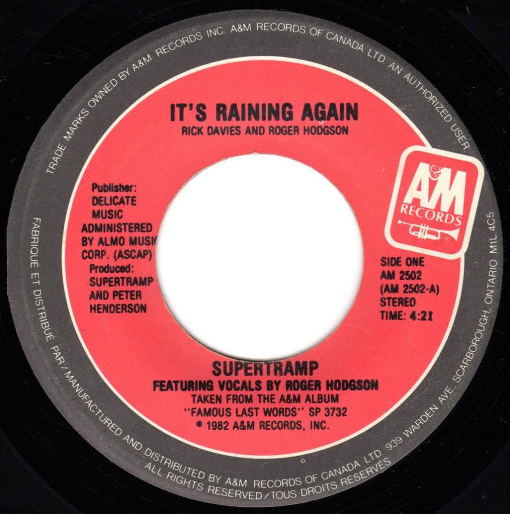 It's Raining Again by Supertramp - 1982 Hit Song - Vancouver Pop Music ...