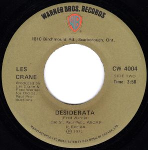 Desiderata by Les Crane - 1971 Hit Song - Vancouver Pop Music Signature ...